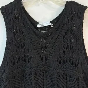 Zara | Tops | Zara Black Crochet Knit Tank Top Scalloped Hem Boho ...